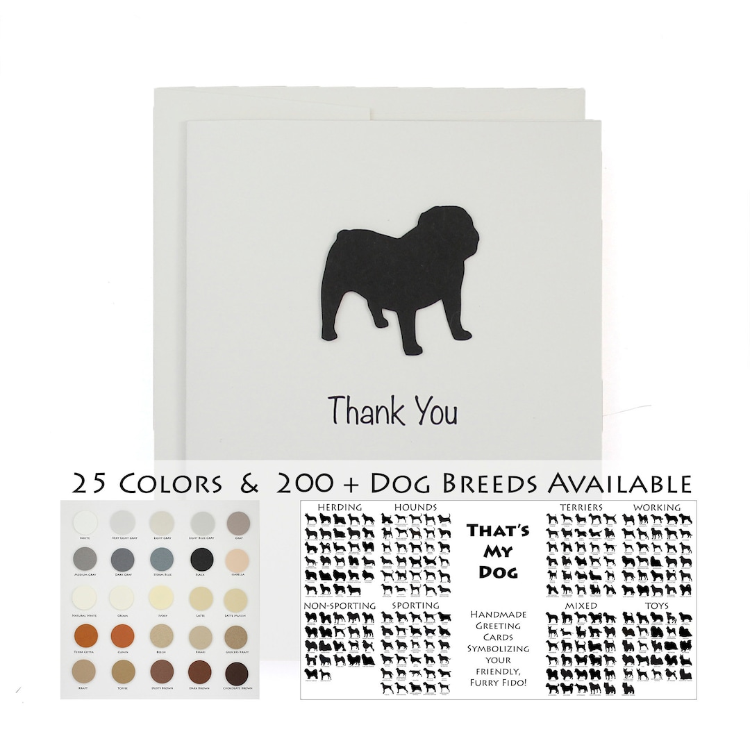 Handmade Dog Thank You Card: 200+ Breeds, Custom Colors - Etsy