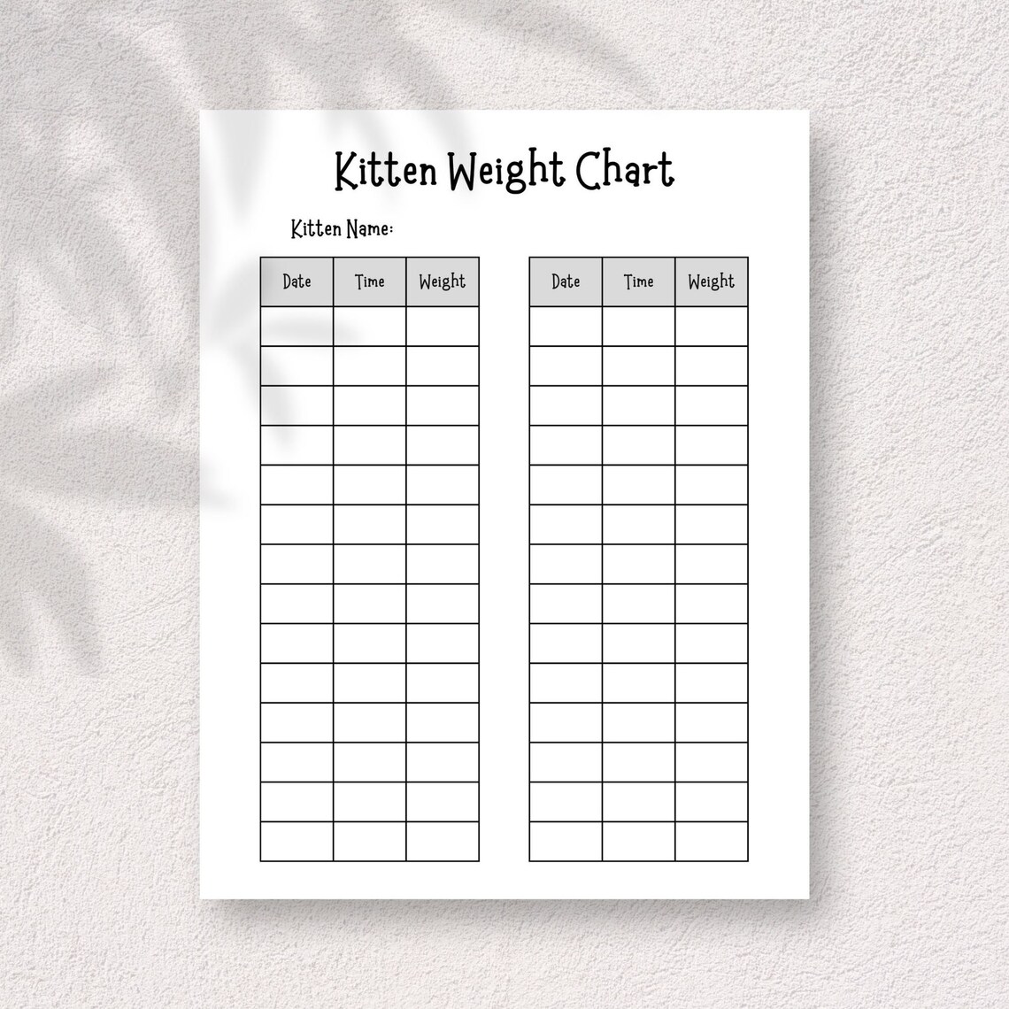 Kitten Weight Chart: Fostering & Breeder Log (digital Printable PDF) - Etsy