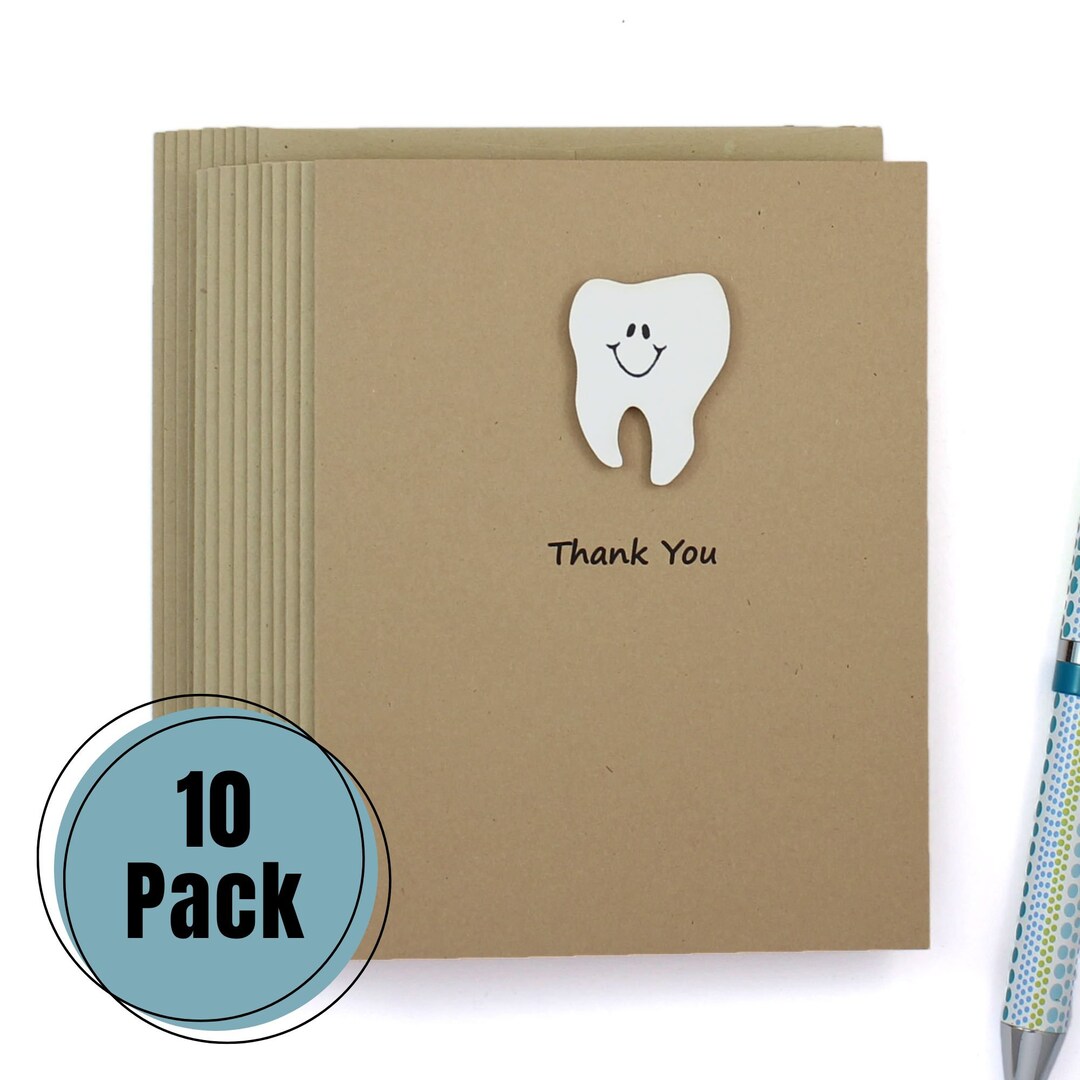 Kraft Brown Tooth Thank You 10 Pack Notecards | Handmade Dentist ...