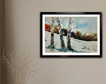 Watercolor Original Painting, Birch Tree Painting, Landscape Painting ...
