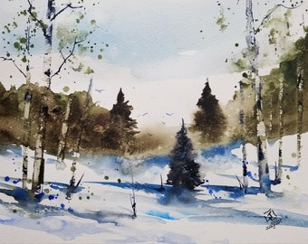 Watercolor Original Painting, Tree Painting, Landscape Painting, Wall ...