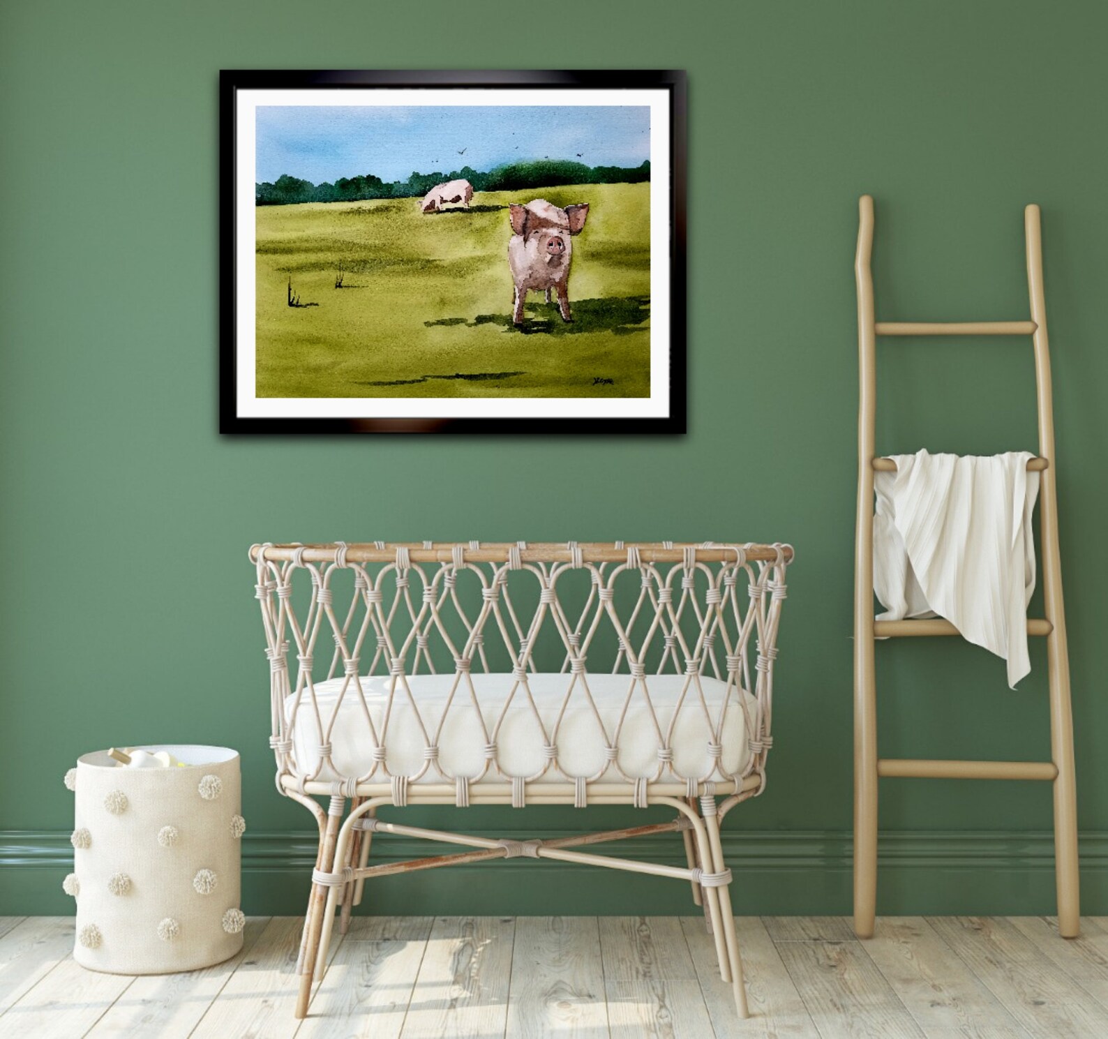 Pig Painting Watercolor Painting Pigs Animal Art Farm - Etsy