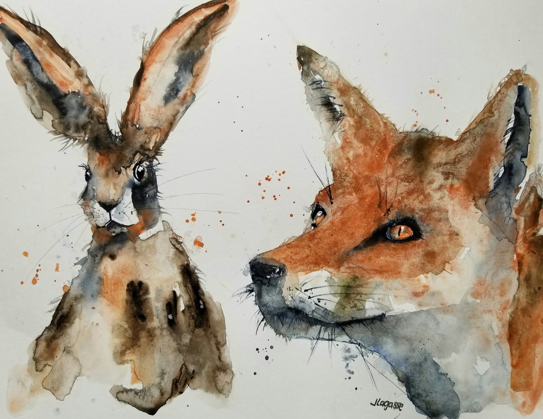 The Fox and the Hare Painting, Watercolor Painting. Nursery Art, Kid's ...