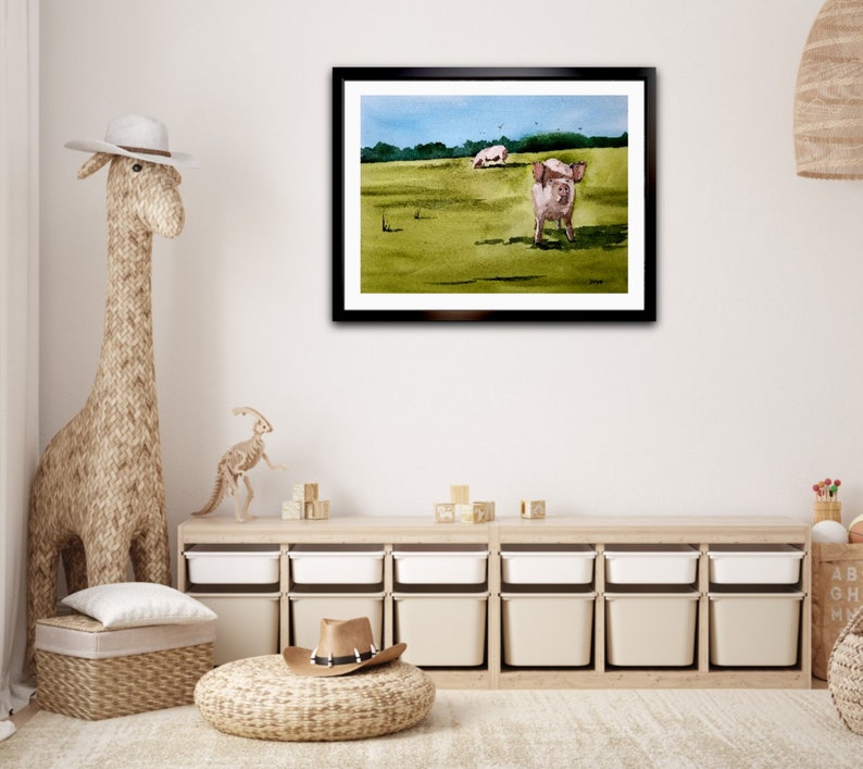 Pig Painting Watercolor Painting Pigs Animal Art Farm - Etsy