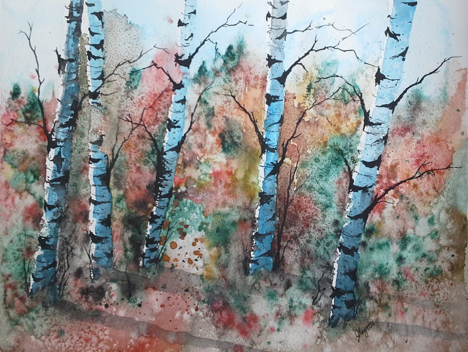 ORIGINAL Painting Watercolor Painting Original WATERCOLOR Birch Trees ...