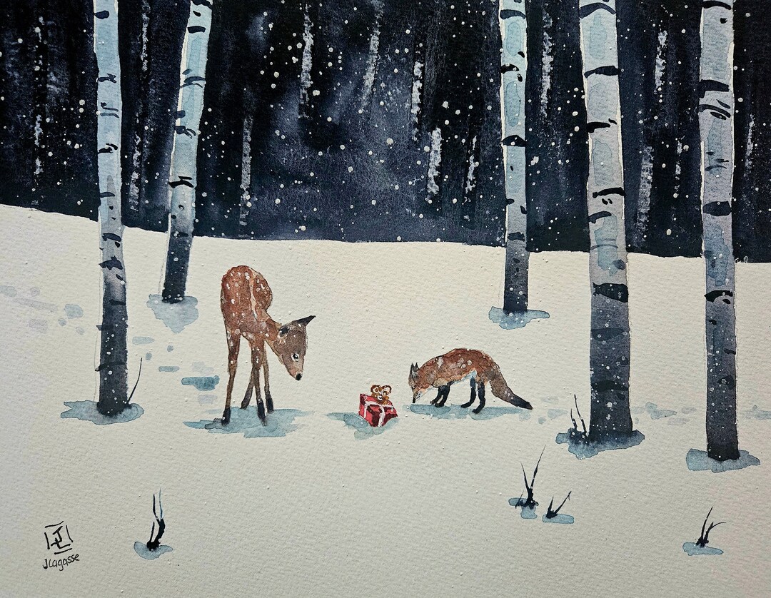 The Foxes, Fawn Painting, Animal Painting, Deer Art, Watercolor ...