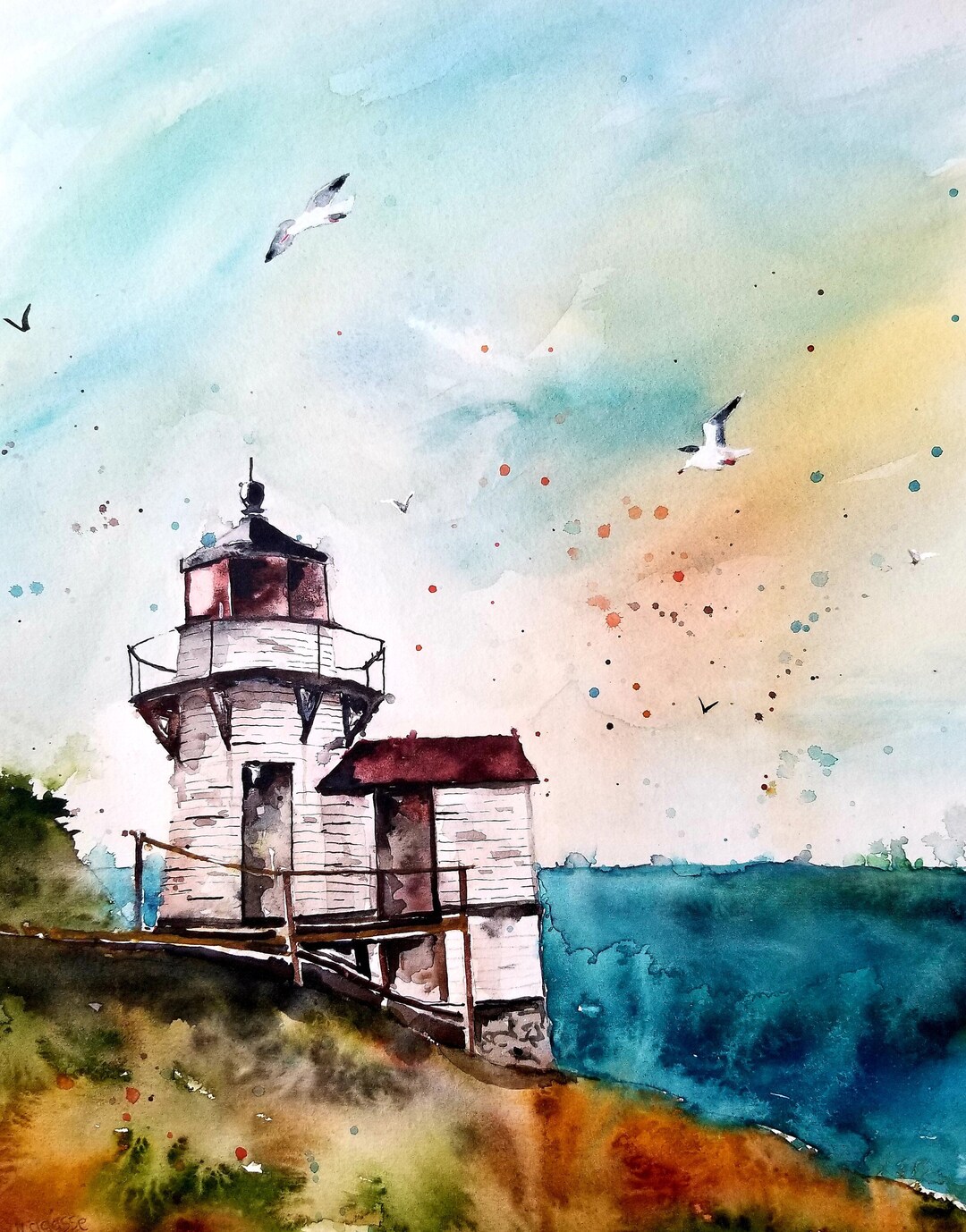 Lighthouse Painting, Original Painting of a Lighthouse, Seascape ...
