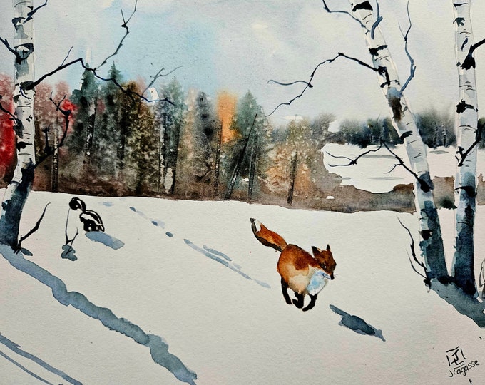 The Fox and the Skunk Painting. Original Children's Book Art. Nursery ...