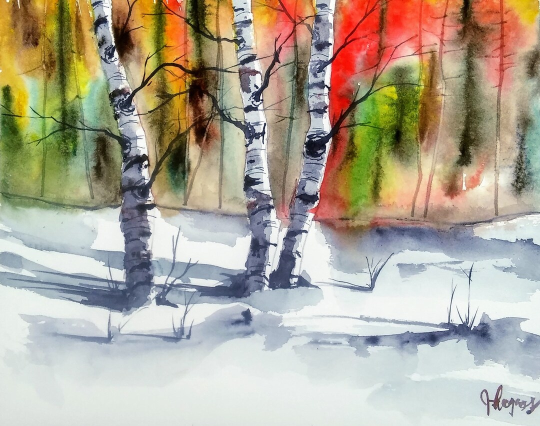 ORIGINAL Painting Watercolor Painting Original WATERCOLOR Birch Tree ...