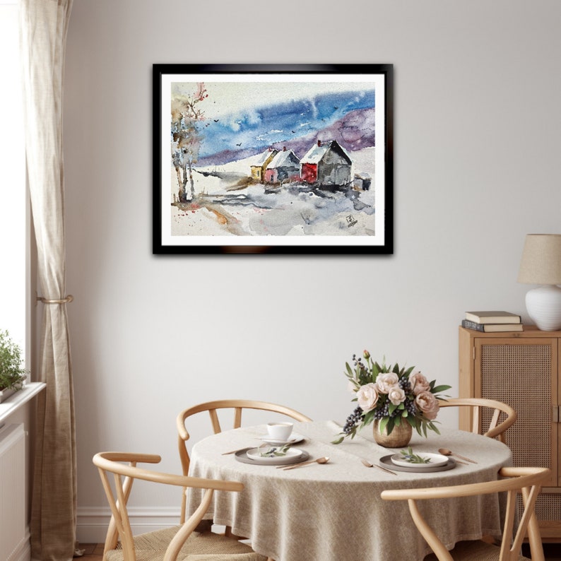 Red Barn Winter Landscape, Original Watercolor, Landscape Painting ...
