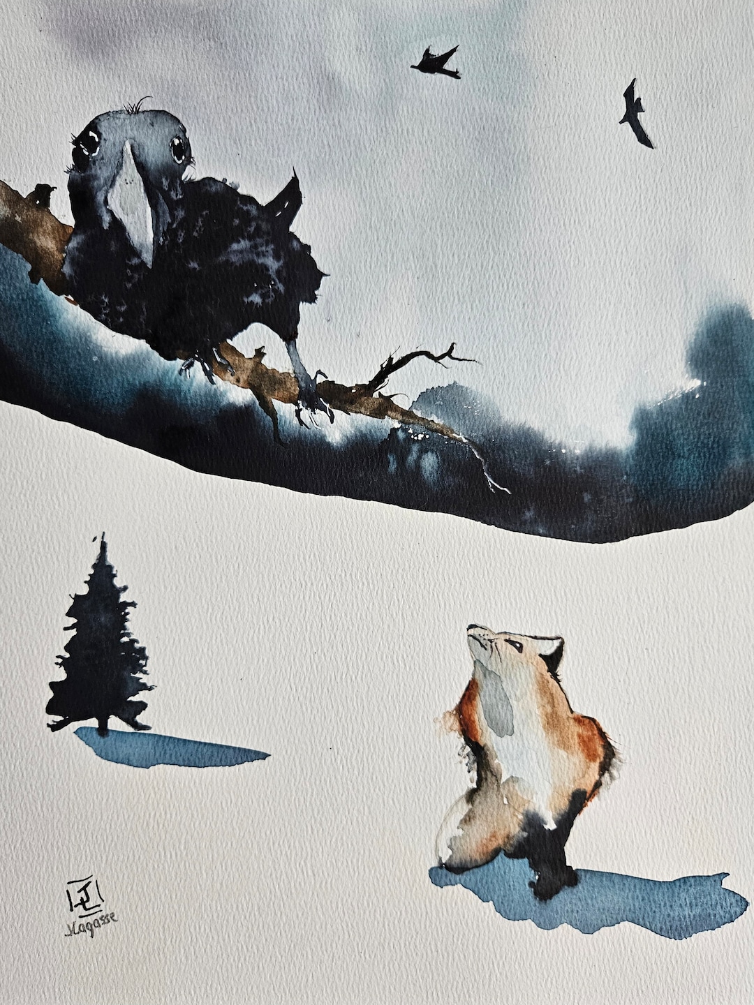 The Foxes, Fox Painting, Animal Painting, Fox, Watercolor Original ...
