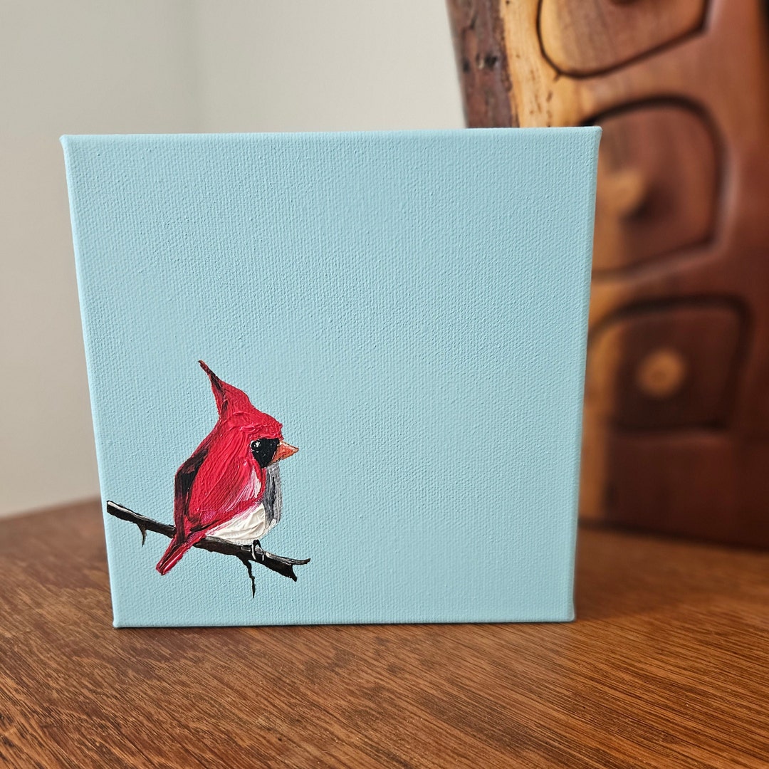 Original Bird Painting, Cardinal, 6" X 6, Bird Art, Bird Painting ...