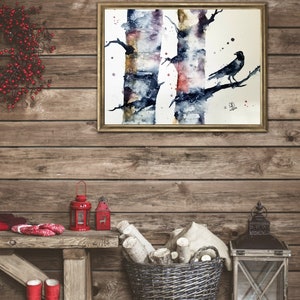 Birch Tree and Crow Painting, Landscape Painting, Animal Painting ...