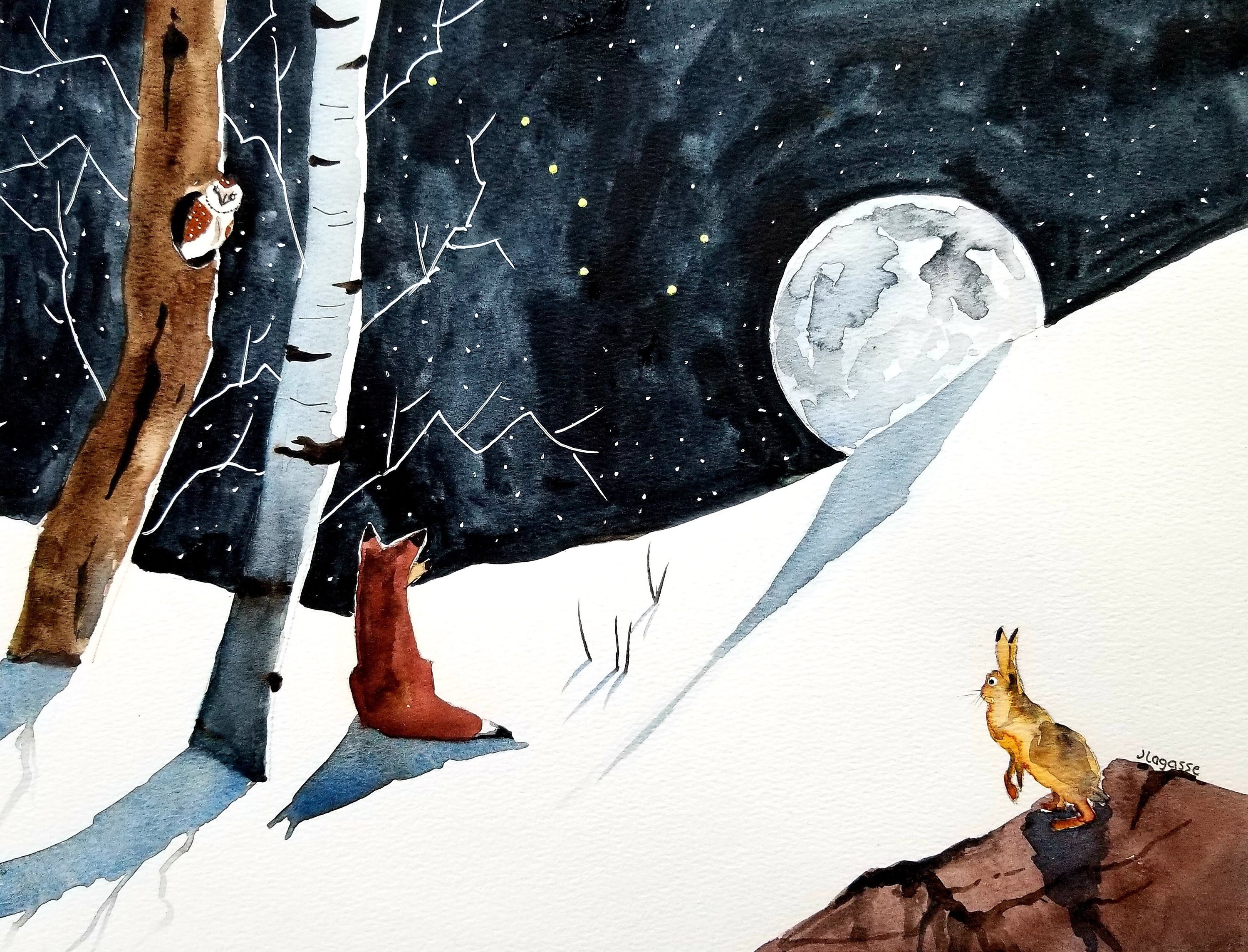Fox Print, Rabbit Print, Owl Print, Snow Art, Watercolor Prints. PRINT ...