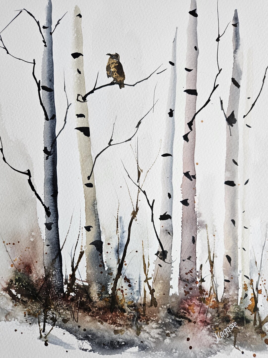Original Watercolor Birch Tree Painting, Jim Lagasse, Watercolor ...