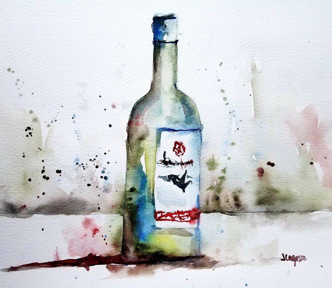 Wine Bottle Still Life Painting, Watercolor, Wine Lovers, Watercolor ...