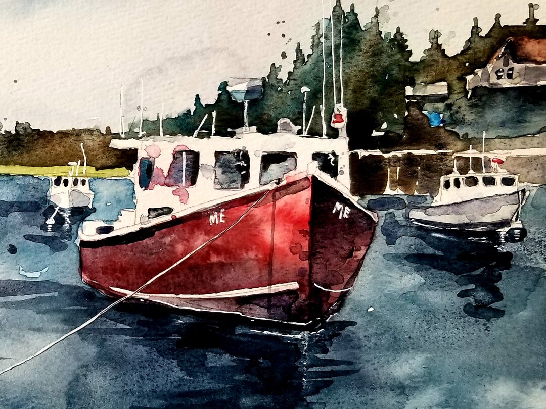 Lobster Boat Watercolor Painting. Seascape. Original Painting, Jim ...