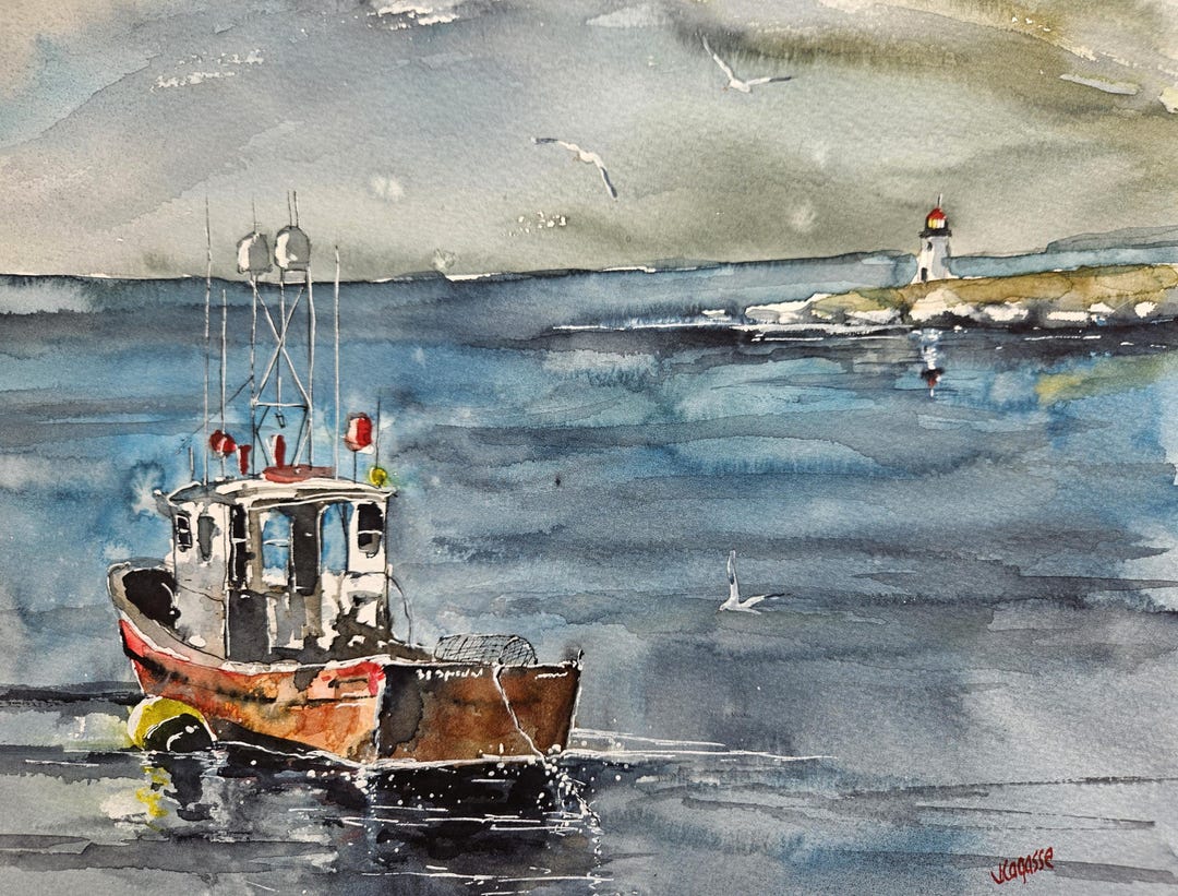 Fishing Boat Watercolor Painting. Seascape. Original Painting, Jim ...