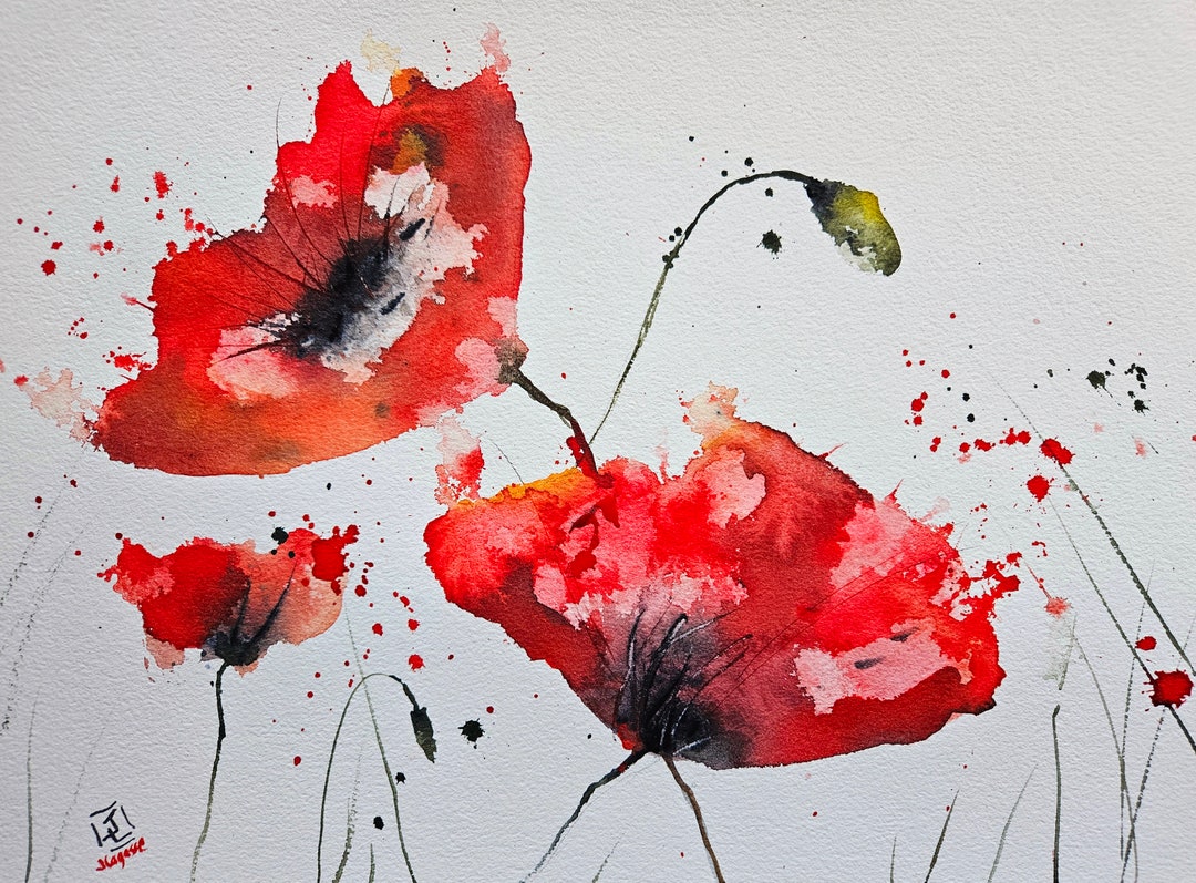 Poppy, Original Watercolor Painting, Affordable Art, Wall Art, Painting ...