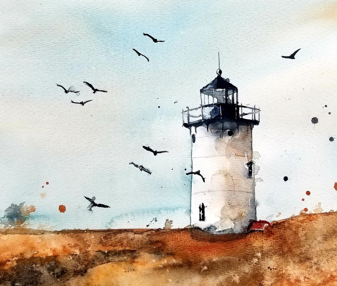 Lighthouse Original Painting Watercolor, Lighthouse Painting ...