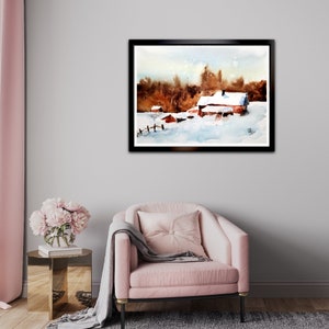 Winter Barn Print, Landscape Print, Original Art, Winter Art, Painting ...