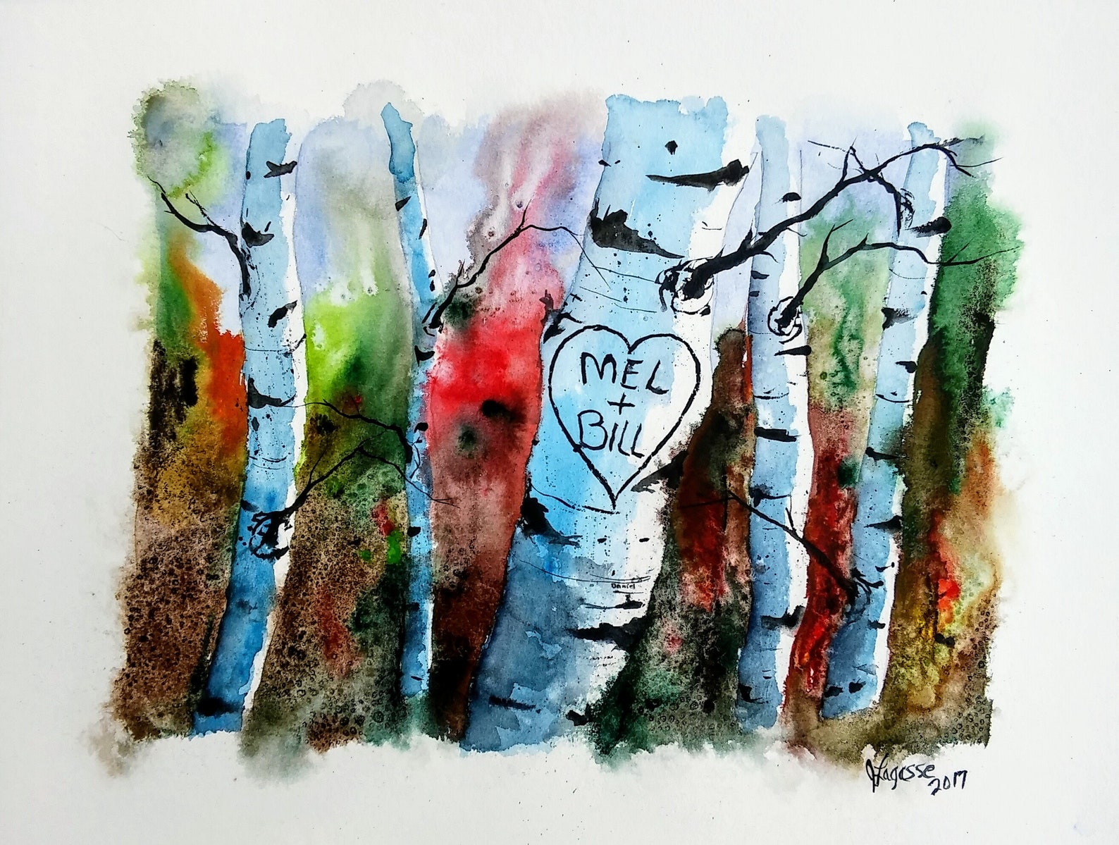Custom Initial Birch Tree Painting Birch Tree Art Initials - Etsy Norway