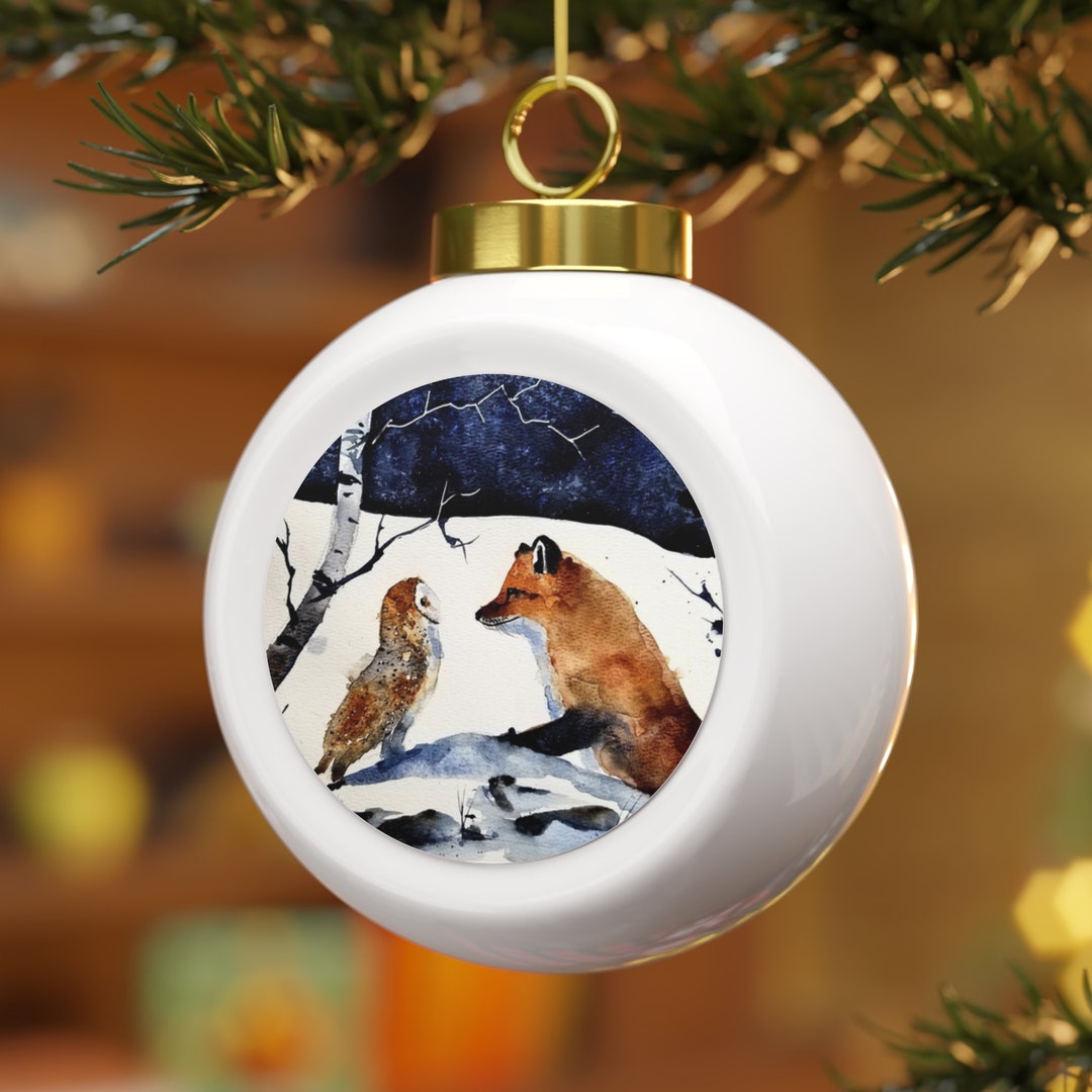 Christmas Ball Ornament, Fox and Owl Artwork From Artist Jim Lagasse ...