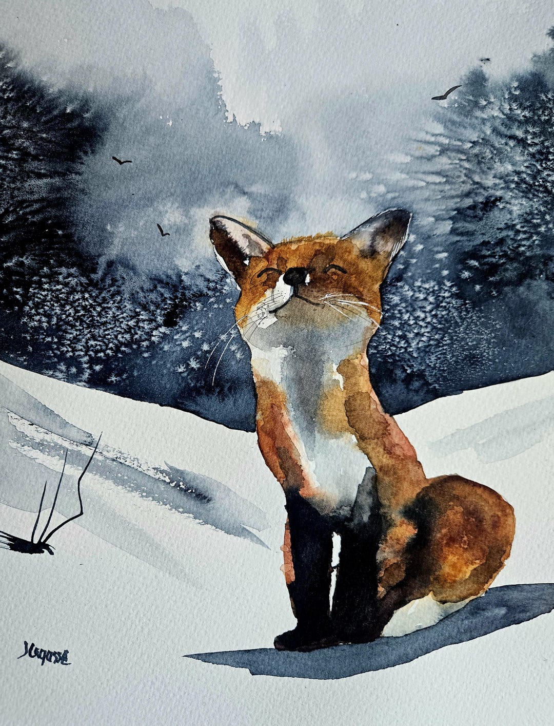 Fox Print, Landscape Print, Original Art, Winter Art, Painting, Print ...