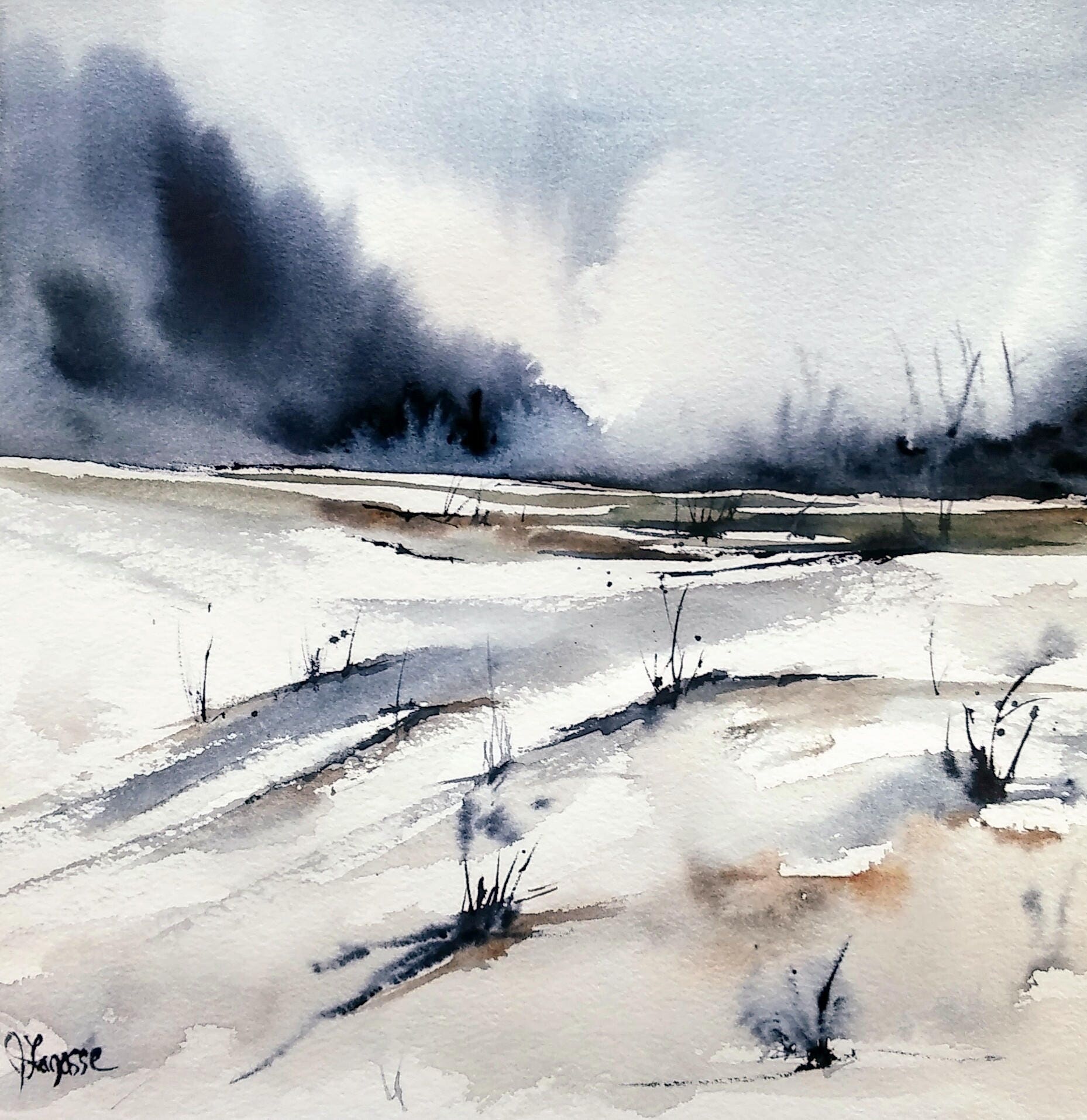 Painting Original Minimalist Abstract Watercolor Painting Winter ...