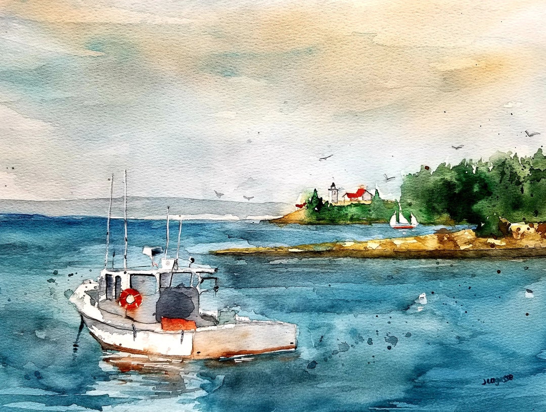 Lobster Boat Watercolor Print. Seascape. Limited Print, Jim Lagasse ...