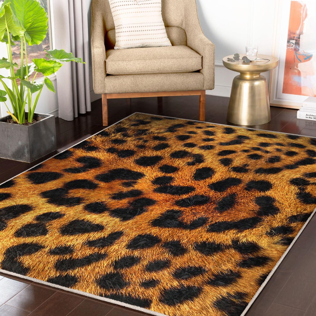 Leopard Print Area Rug for Living Room - Faux Fur Washable Carpet ...
