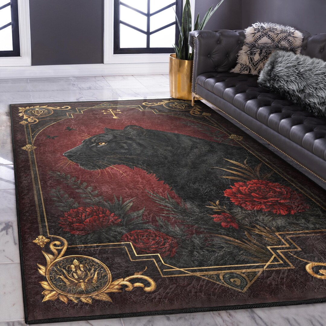 Black Panther Rug - Gothic Panther Area Carpet - Dark Aesthetic Luxury ...