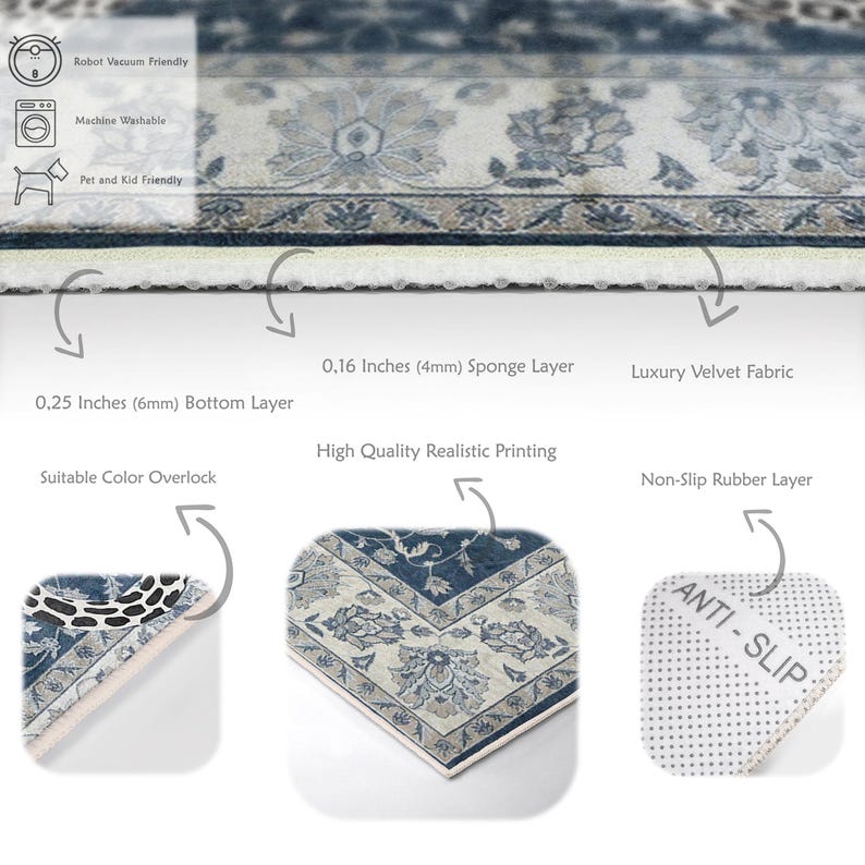 Blue Vintage Leopard Area Rug - Wildlife Inspired Carpet - Bold Pattern ...