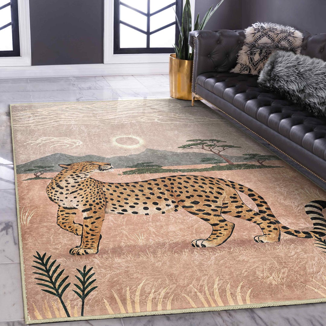 Safari Style Area Rug - Cheetah Print Carpet - Nature Inspired Slip ...