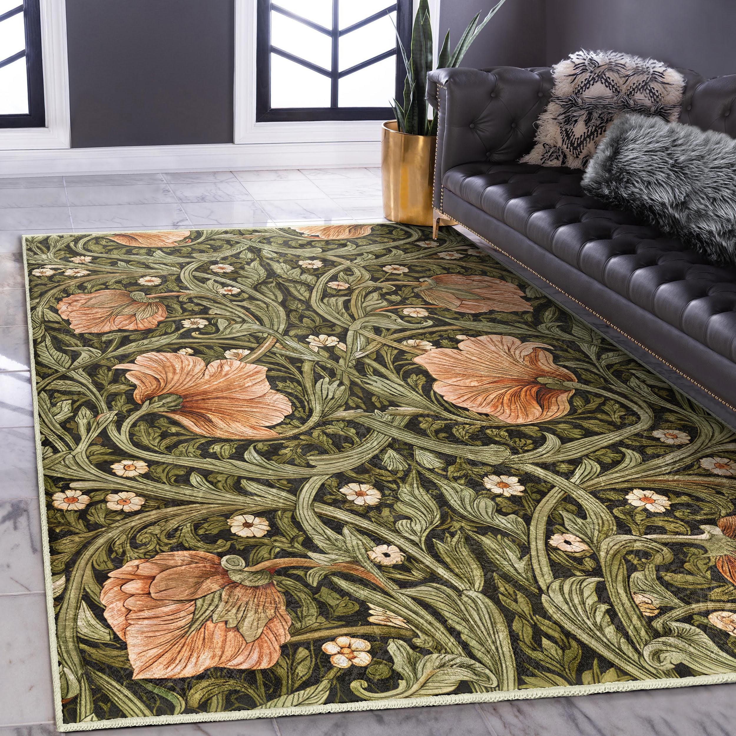 William Morris Style Area Rug - Victorian Floral Carpet - Non-slip ...