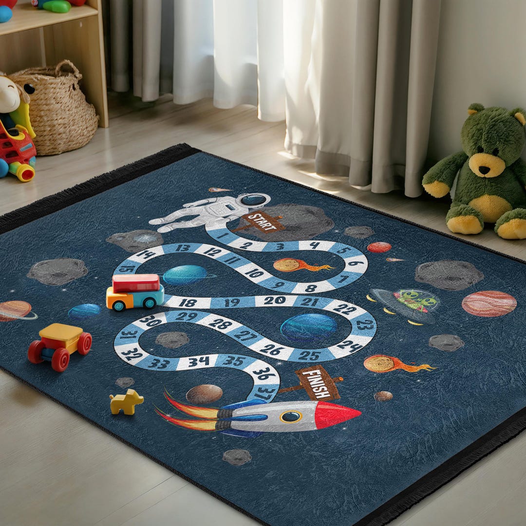 Space Board Game Kids Room Rug - Space Astronaut Planets Carpet -deep ...