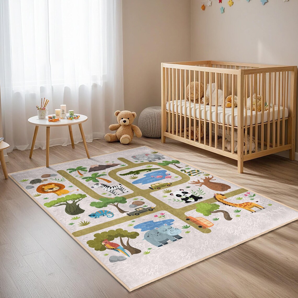 Safari Animals Kids Room Rug - Zebra Elephant Giraffe Runner - Colorful ...