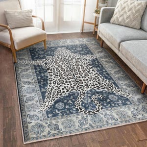 Blue Vintage Leopard Area Rug - Wildlife Inspired Carpet - Bold Pattern ...