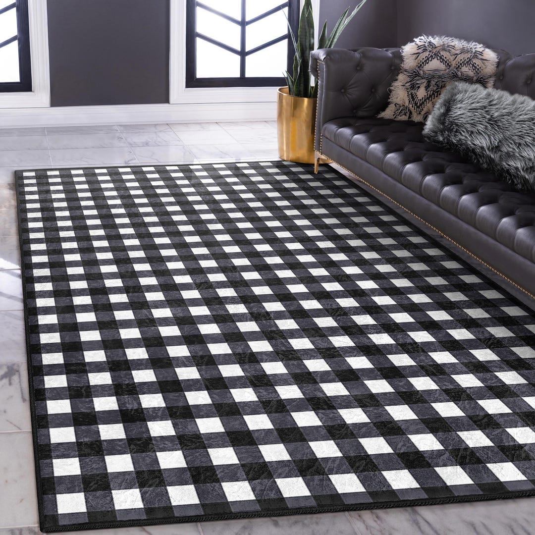 Classic Buffalo Plaid Area Rug - Black & White Checkered Washable ...
