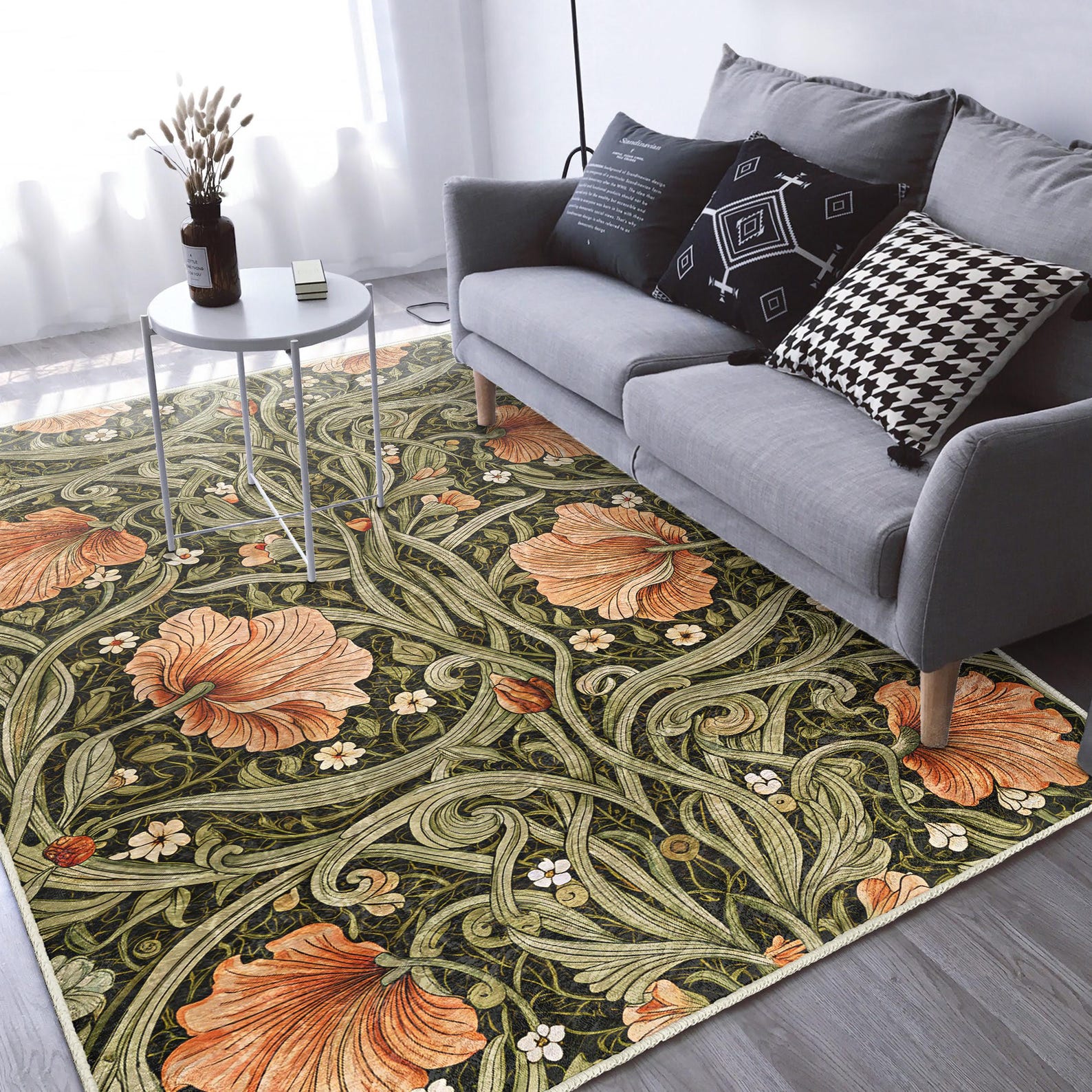 William Morris Style Area Rug - Victorian Floral Carpet - Non-slip ...