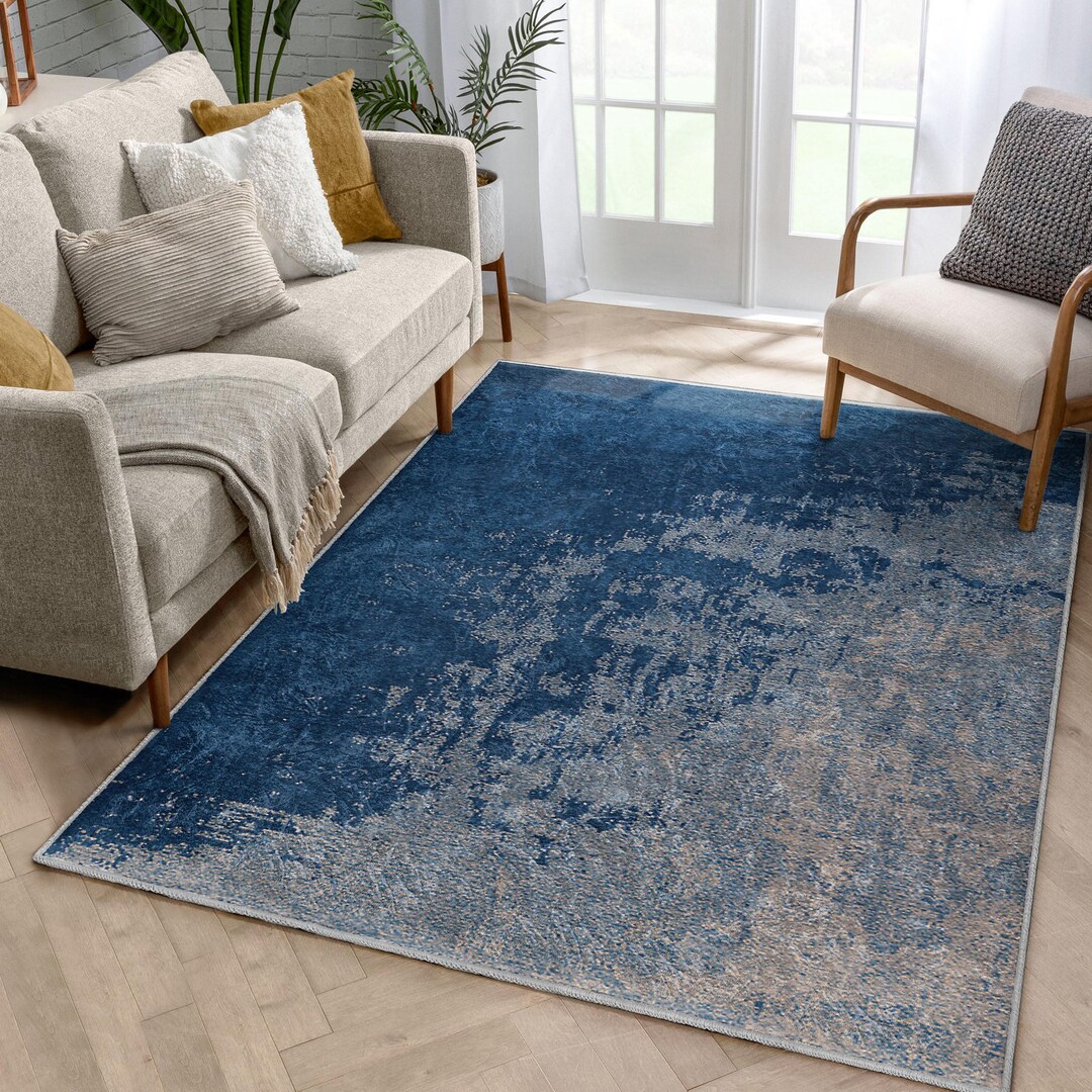 Blue Ombre Area Rug - Modern Washable Gradient Carpet - Non-slip Accent ...
