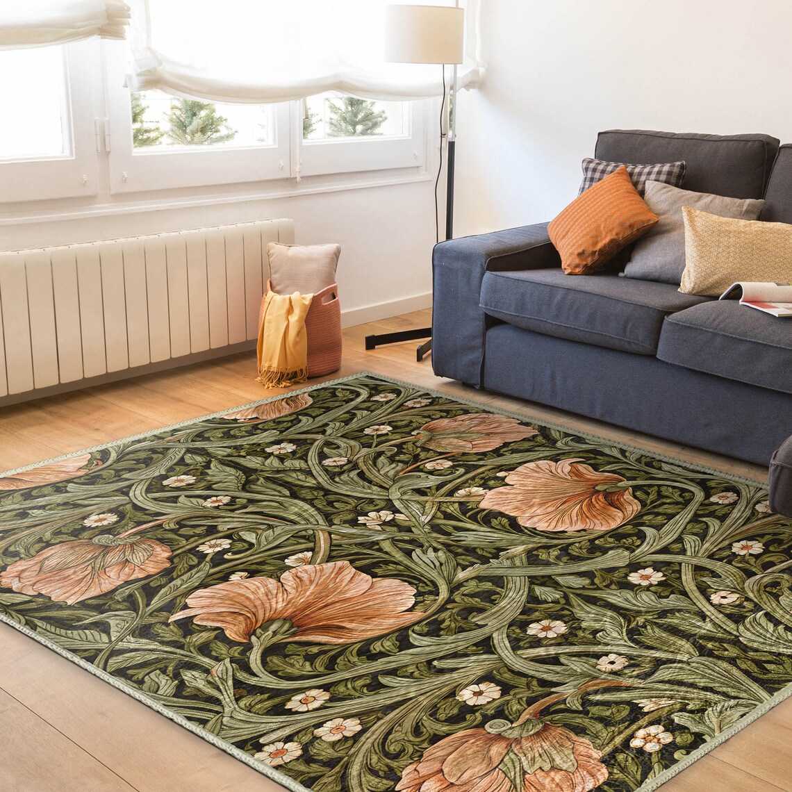 William Morris Style Area Rug - Victorian Floral Carpet - Non-slip ...