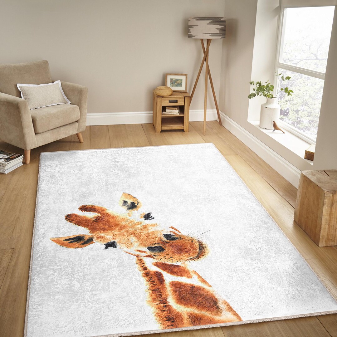 Adorable Giraffe Print Rug - Animal-themed Washable Area Carpet - Non ...