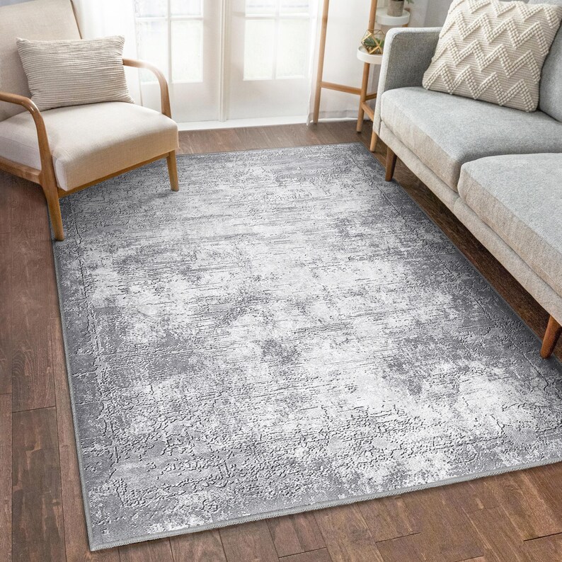 Contemporary Marble-effect Gray Area Rug - Subtle Textured Design ...