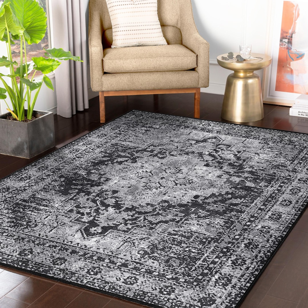 Vintage-inspired Area Rug for Living Room - Grey Distressed Oriental ...
