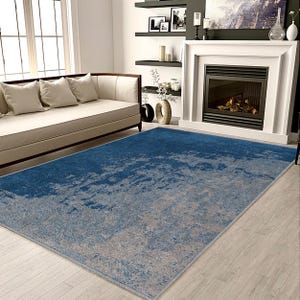 Blue Ombre Area Rug - Modern Washable Gradient Carpet - Non-slip Accent ...