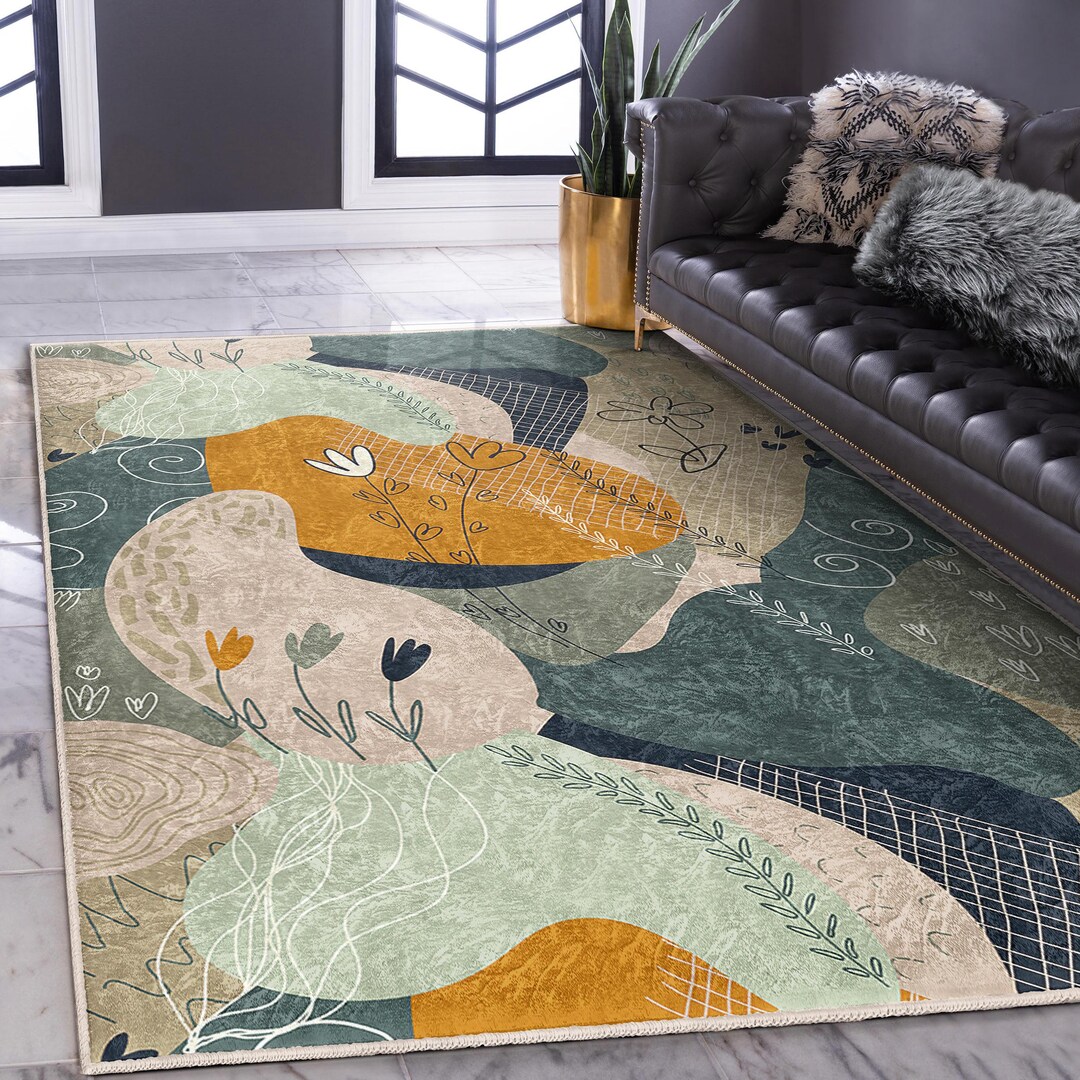 Abstract Nature-inspired Area Rug - Modern Earth Tones With Artistic ...