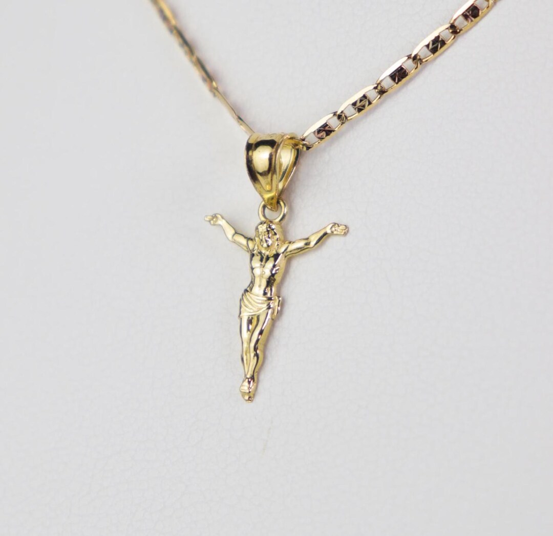 10K Solid Gold Jesus Crucifix Pendant, Religious Necklace Charm ...