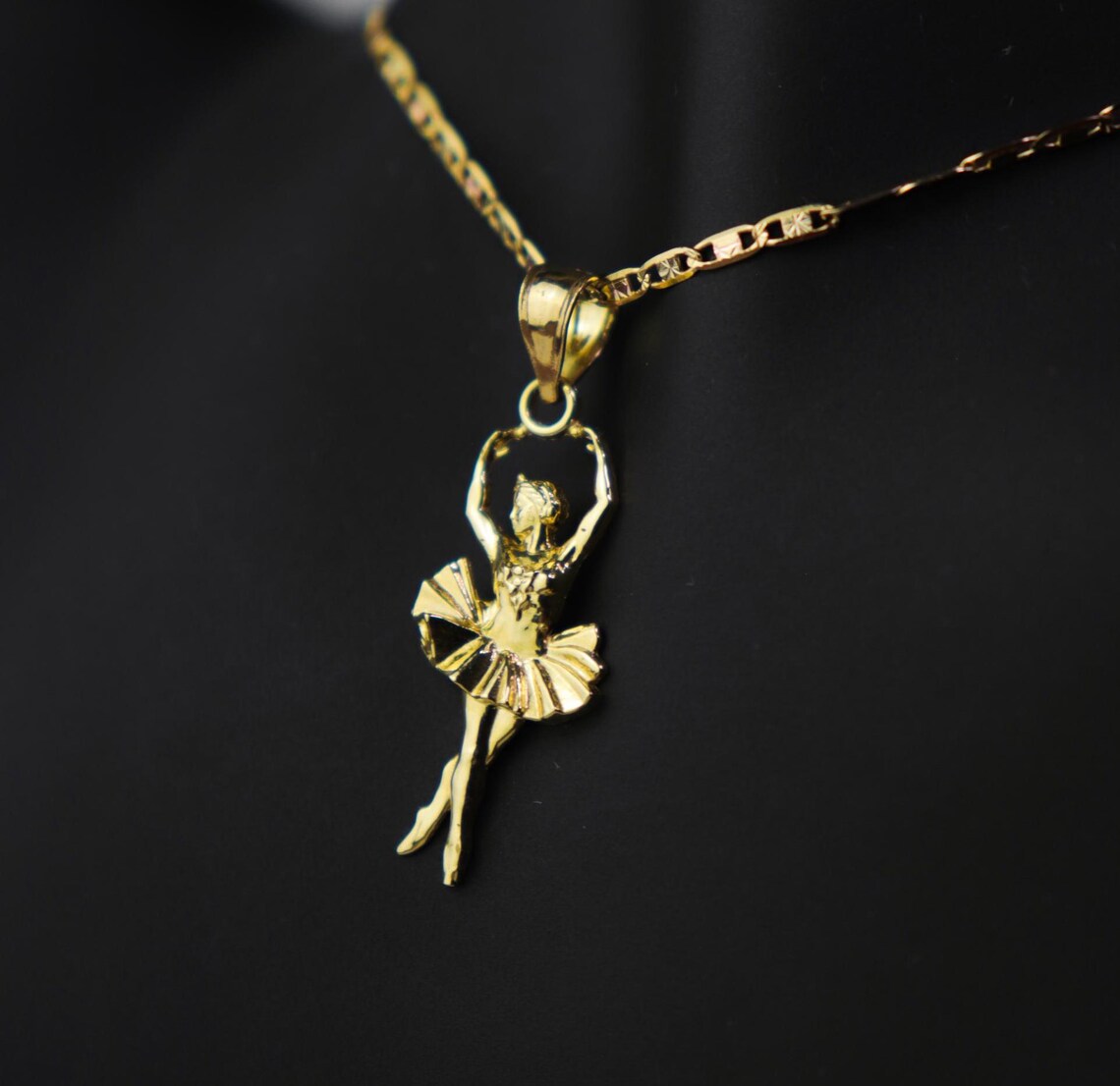 10K Solid Gold Ballerina Pendant, Dance Jewelry, Gift for Dancers ...
