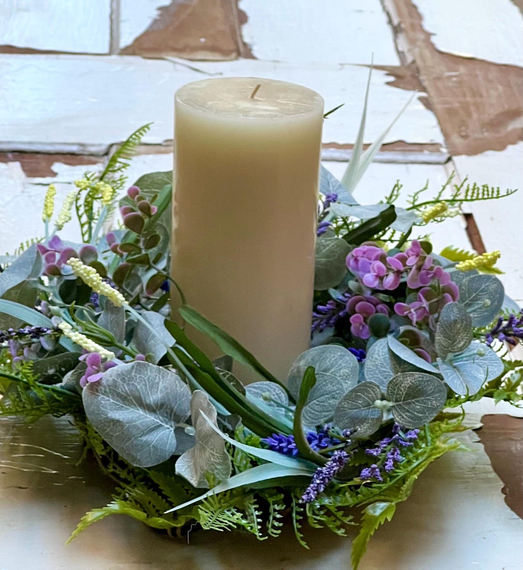 Spring Candle Ring, Eucalyptus and Lavender Candle Ring, Wedding Candle ...